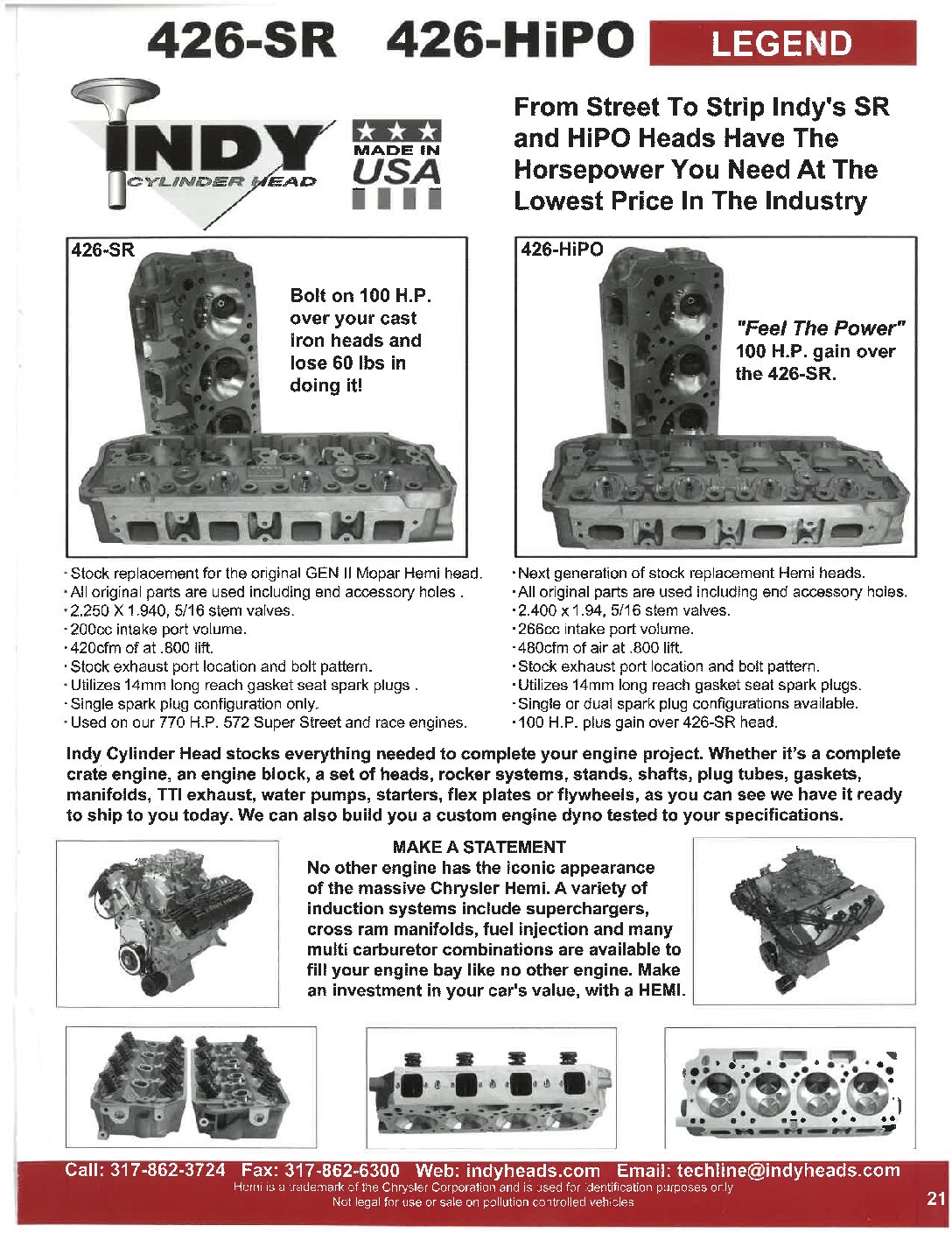 426-SR Street Replacement Hemi Head Kit - Indy Cylinder Head